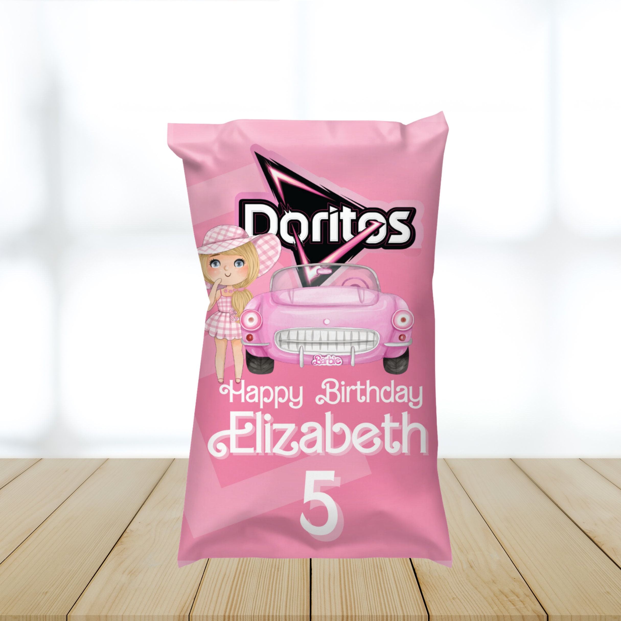 Pink Doll Theme Birthday Chip Bag Template, Editable Fashion Doll Party ...