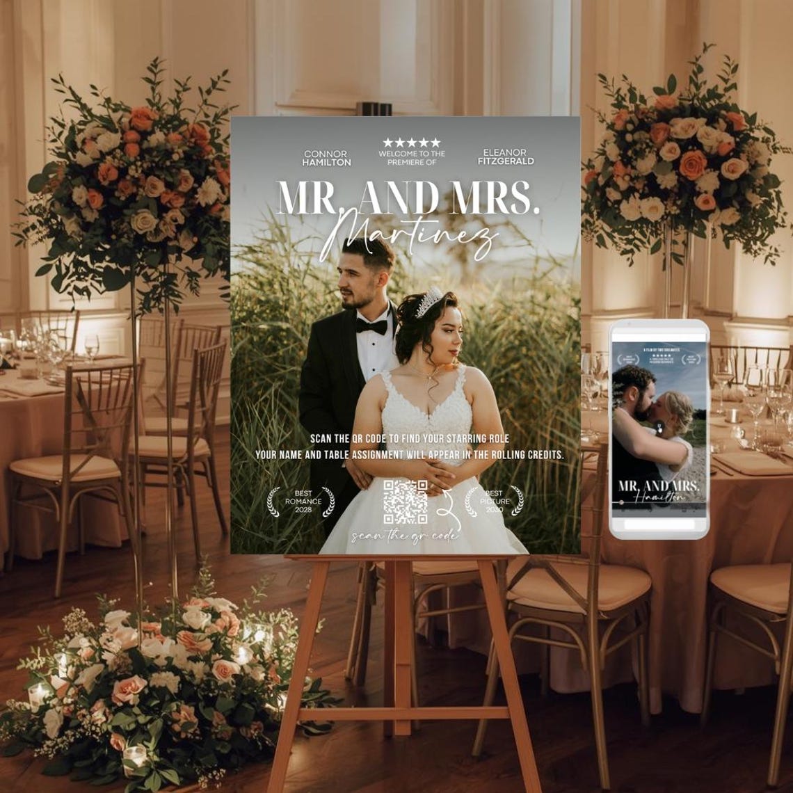 Wedding Seating Chart With QR Code | Movie Style Rolling Credits Guest ...