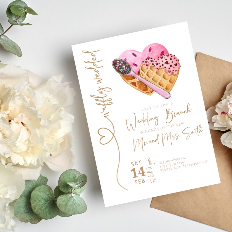 Editable Waffle Wedding Invitation Template Valentine Brunch - Etsy