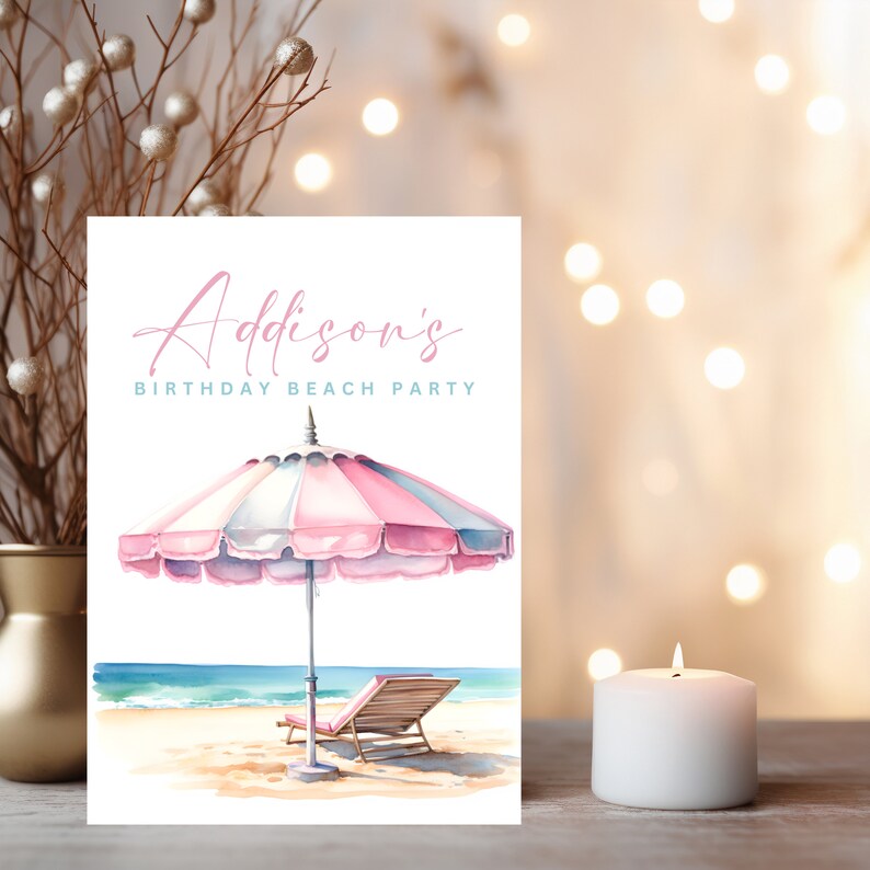 Editable Birthday Beach Party Welcome Sign - Pink Tropical Swimming ...