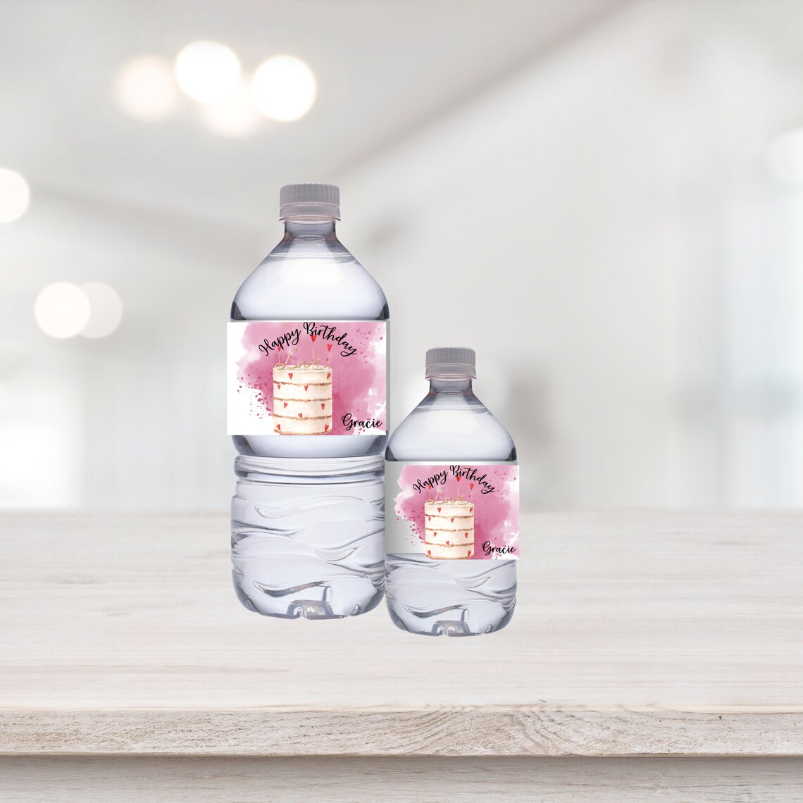Valentine Birthday Water Bottle Labels, Printable Heart and Cake Party ...