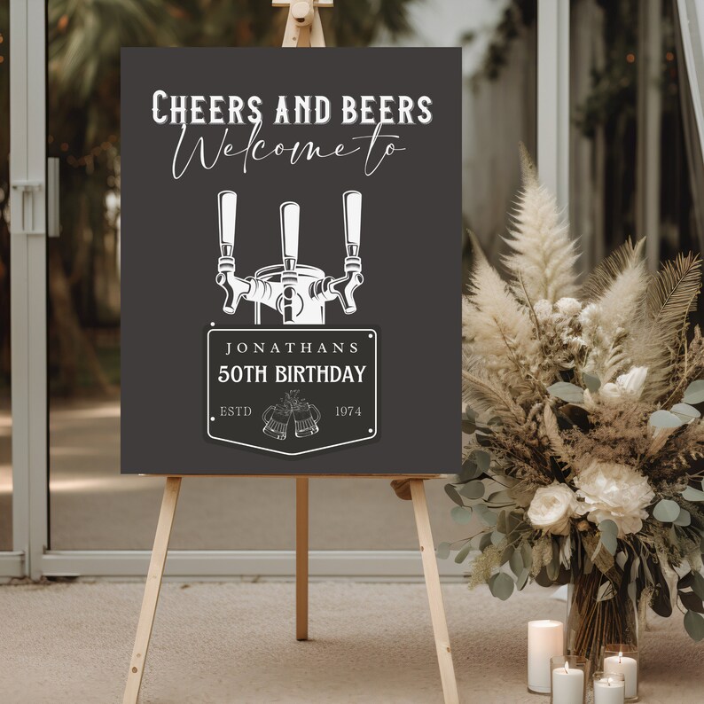 Editable Cheers and Beers Birthday Party Welcome Sign Poster Any Age ...