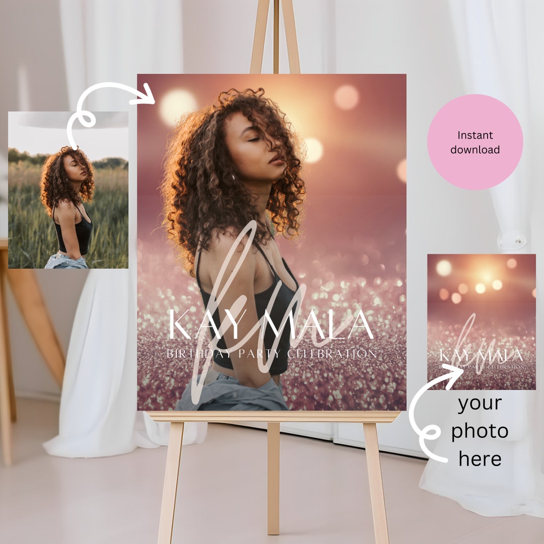 Rose Gold Birthday Photo Welcome Sign Template | Custom Milestone ...