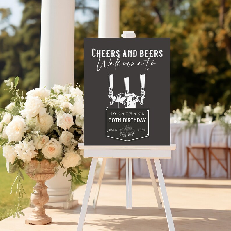 Editable Cheers and Beers Birthday Party Welcome Sign Poster Any Age ...