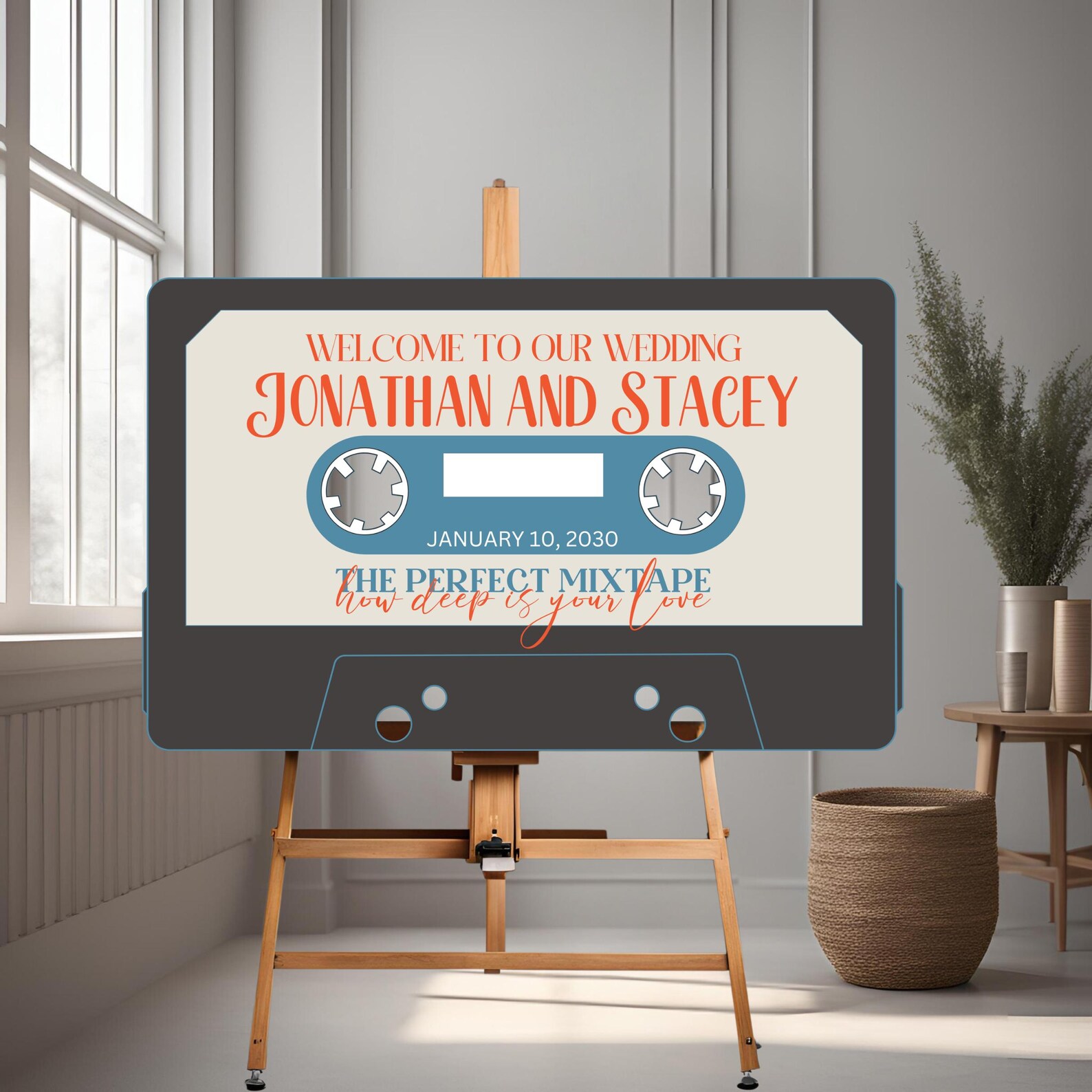Custom Retro Cassette Wedding Welcome Sign, 70s Party Welcome Sign ...
