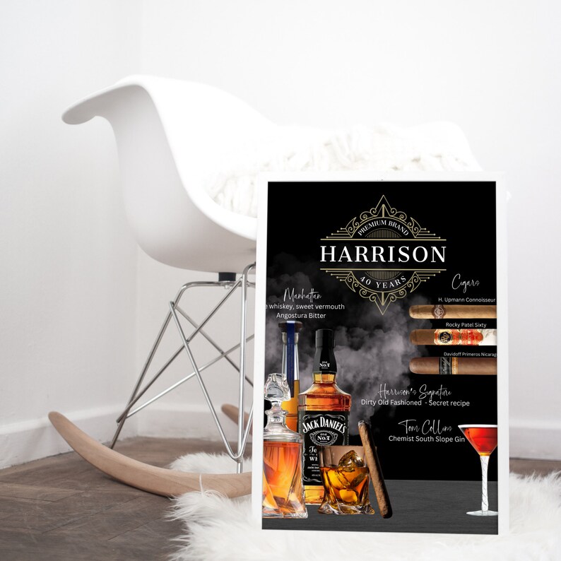 Whiskey and Cigar Birthday Bar Menu Sign Men's Cigar - Etsy