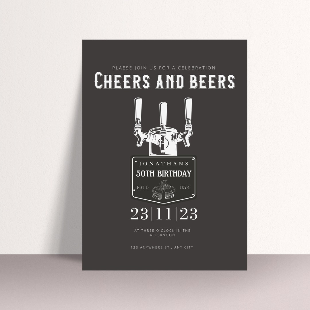 Editable Cheers and Beers Birthday Party Invitation Template, Custom ...