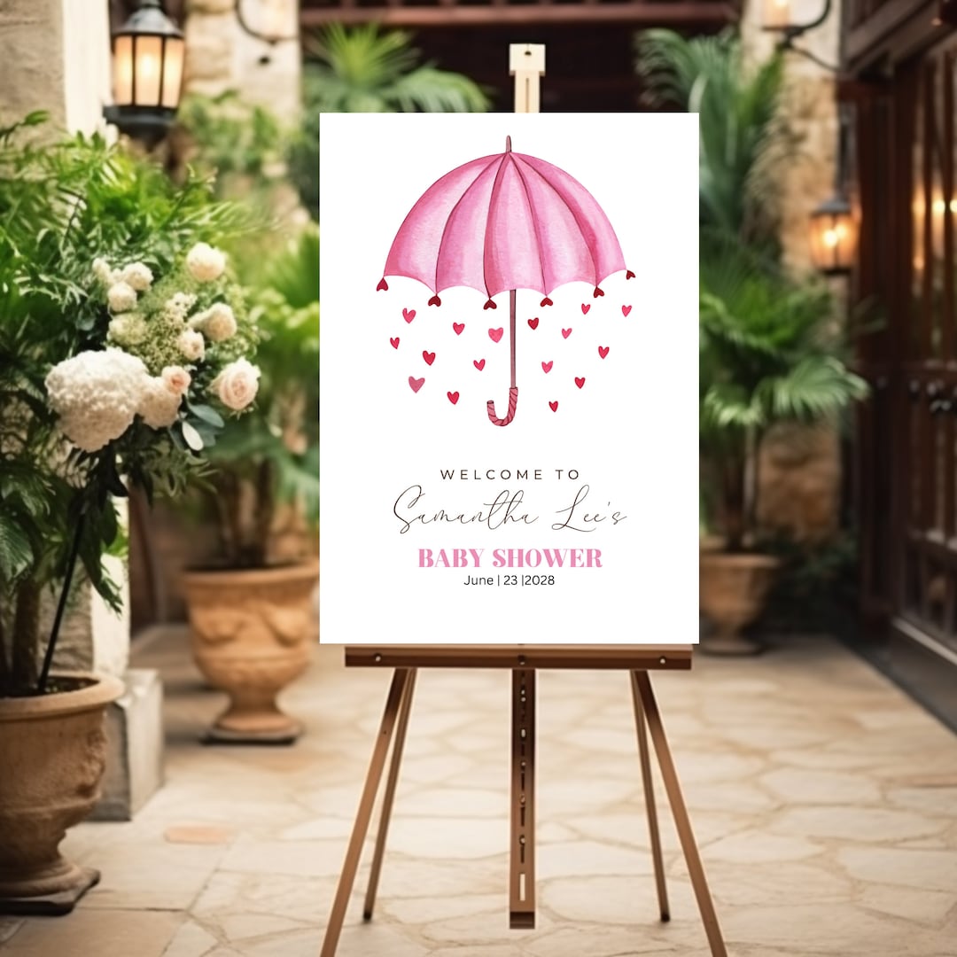 Pink Umbrella Baby Shower Welcome Sign Template - Girl Baby Shower ...