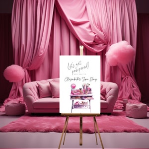 Editable Pink Spa Day Party Welcome Sign - Personalized Pink-themed ...