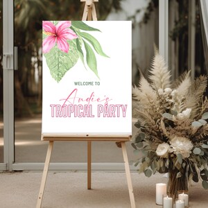 Editable Tropical Pink Floral Welcome Sign Template - Bridal Shower ...