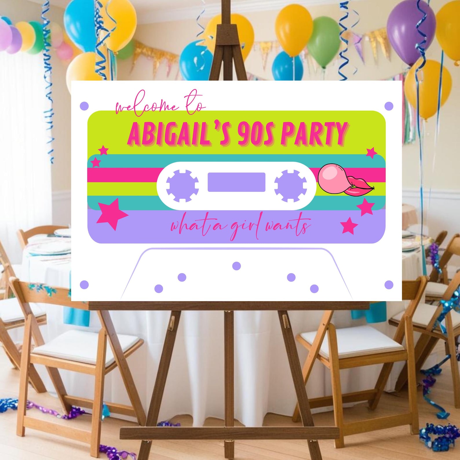 Retro 90s Cassette Birthday Welcome Sign - Custom Foam Board Party Sign ...