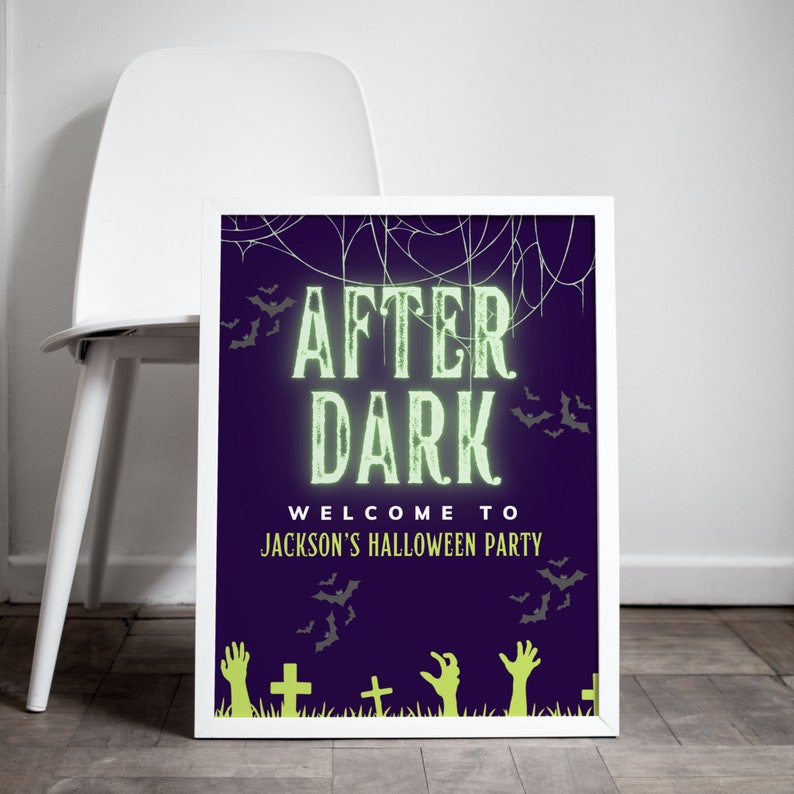 After Dark Zombie Birthday Welcome Sign, Halloween Glow in the Dark ...