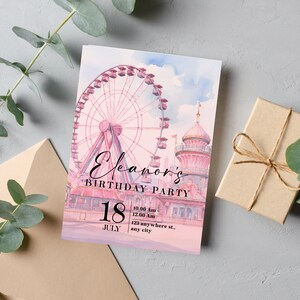 Editable Theme Park Birthday Invite | Amusement Park Invitation ...