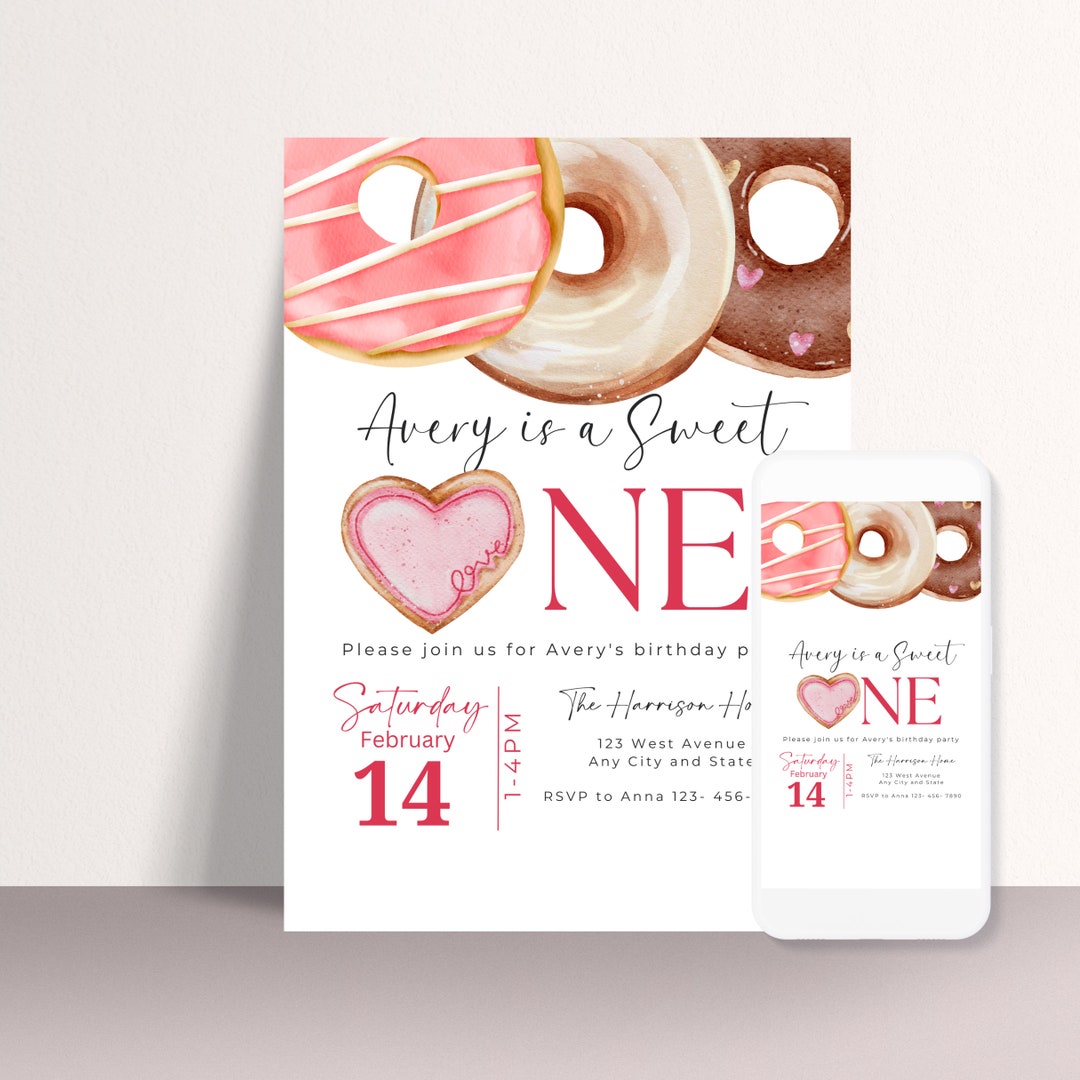 Sweet Pink Donut Birthday Invitation Template - Editable Party Invite ...