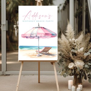 Editable Birthday Beach Party Welcome Sign - Pink Tropical Swimming ...