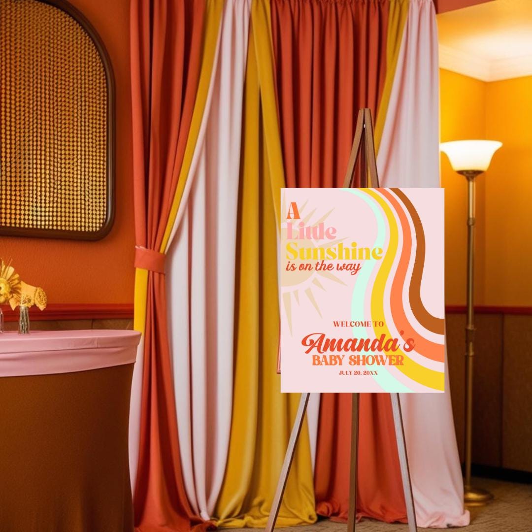 Editable Retro Baby Shower Welcome Sign | A Little Sunshine is on the ...