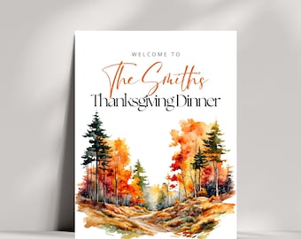 Editable Thanksgiving Dinner Welcome Sign Printable Fall Party Decor ...