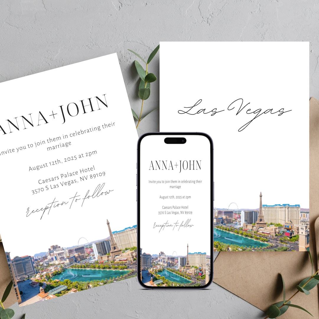 Vegas Wedding Invitation Template Set, Editable Las Vegas Wedding ...