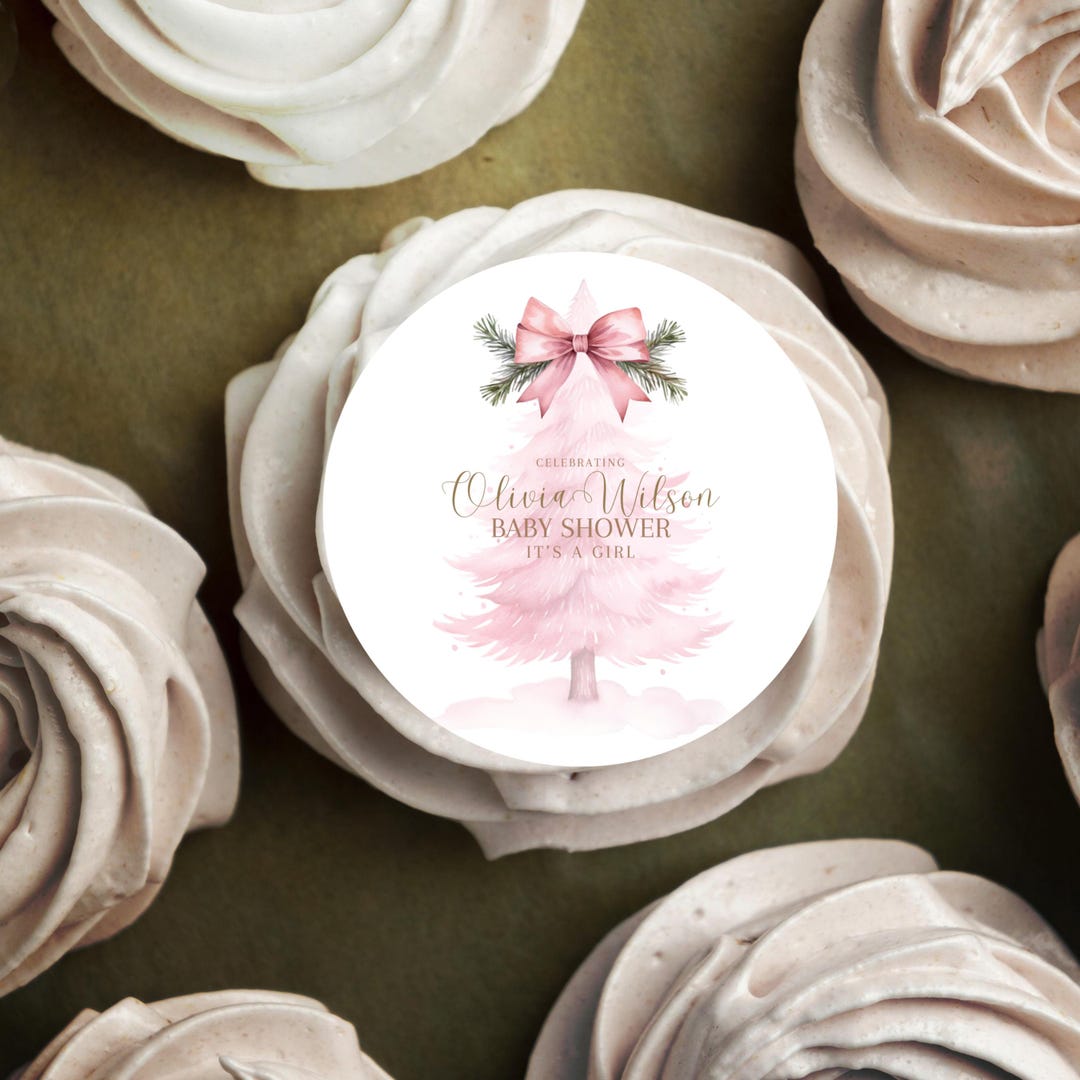 Edible Pink Christmas Tree Cake Topper | Winter Girl Baby Shower ...