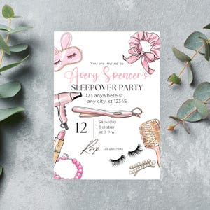 Pink Girls Sleepover Party Invitation Editable Slumber Party Invite ...