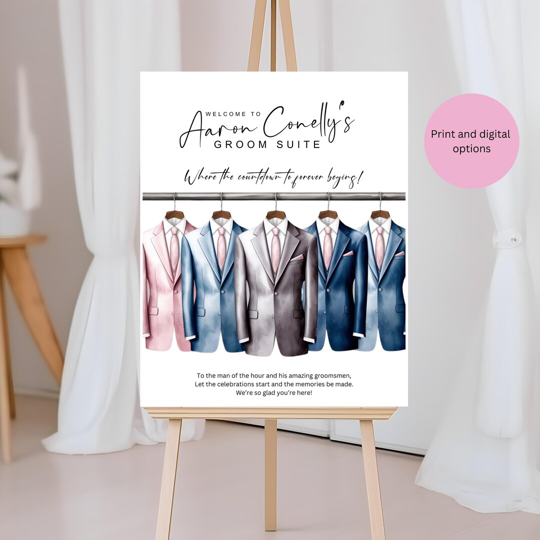 Custom Welcome Sign for Groom and Groomsmen Suite | Dusty Blue, Grey ...