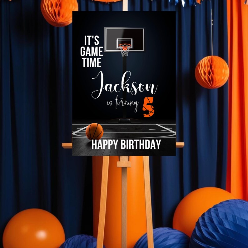 Basketball Birthday Welcome Sign | Personalized Basketball Party Sign ...