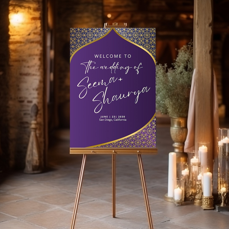 Royal Indian Wedding Welcome Sign Hindu Decor & Engagement Entrance ...