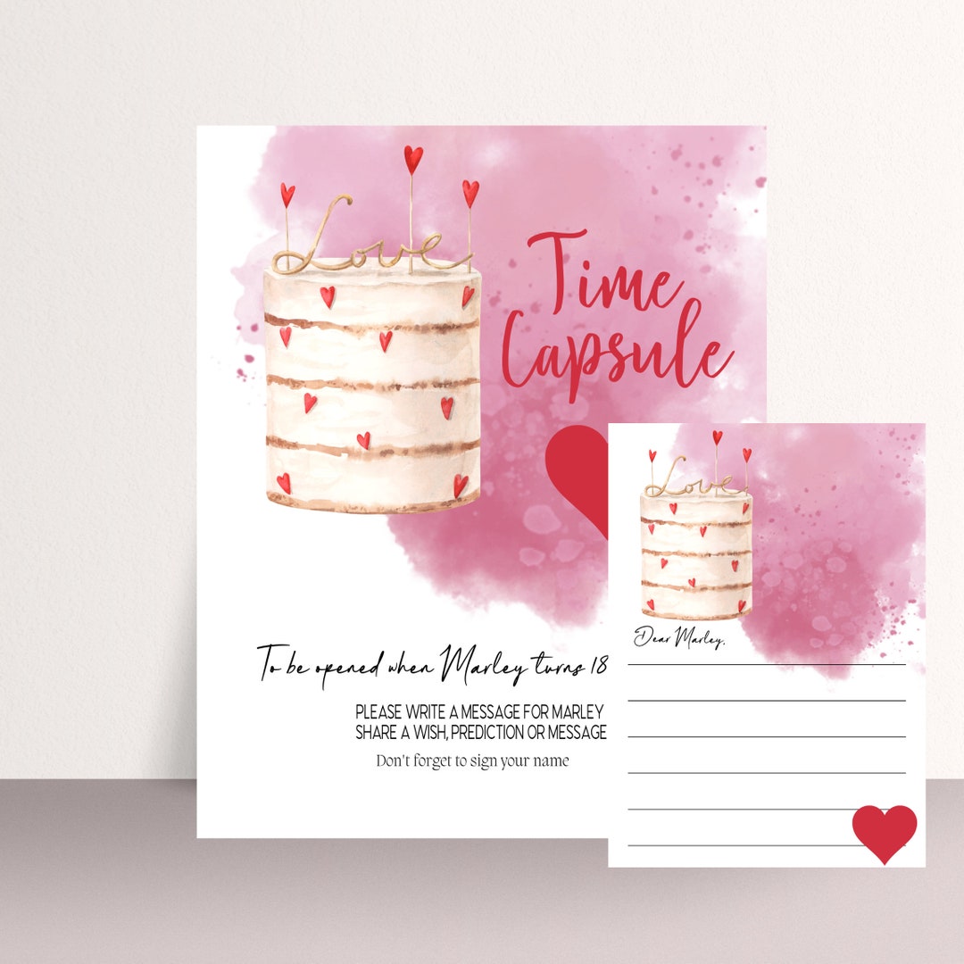 Valentine Birthday Time Capsule Sign Template, Valentines Cake Hearts ...