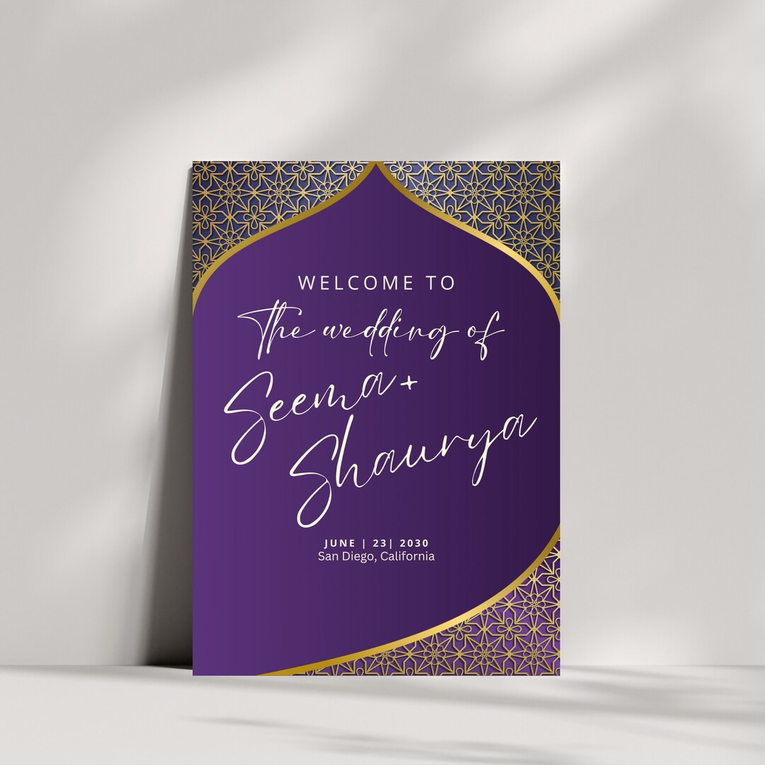 Royal Indian Wedding Welcome Sign - Hindu Decor & Engagement Entrance ...