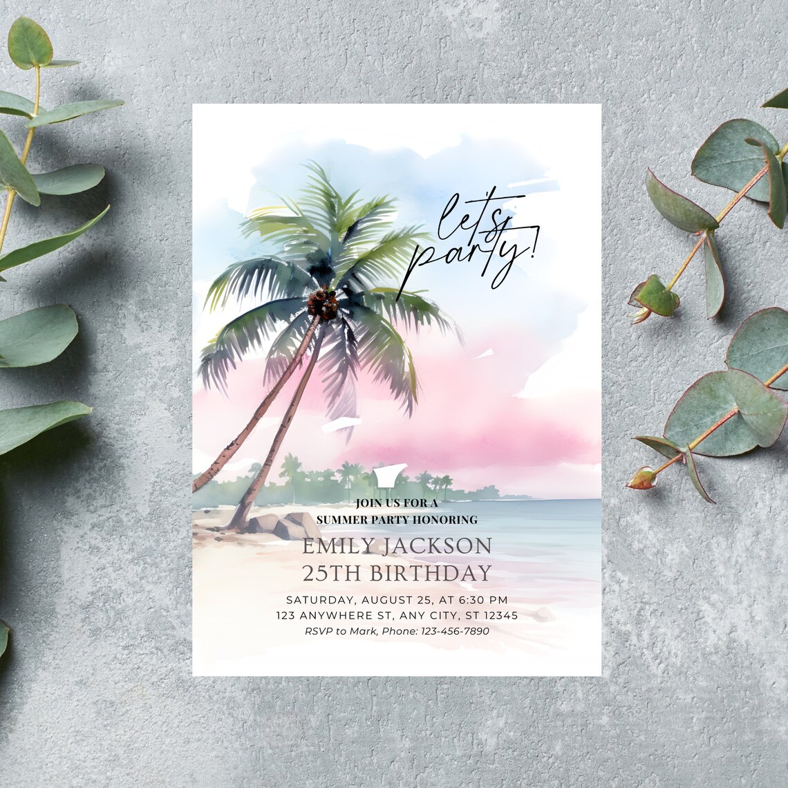 Summer Beach Party Invitation Template | Editable Birthday Bash ...
