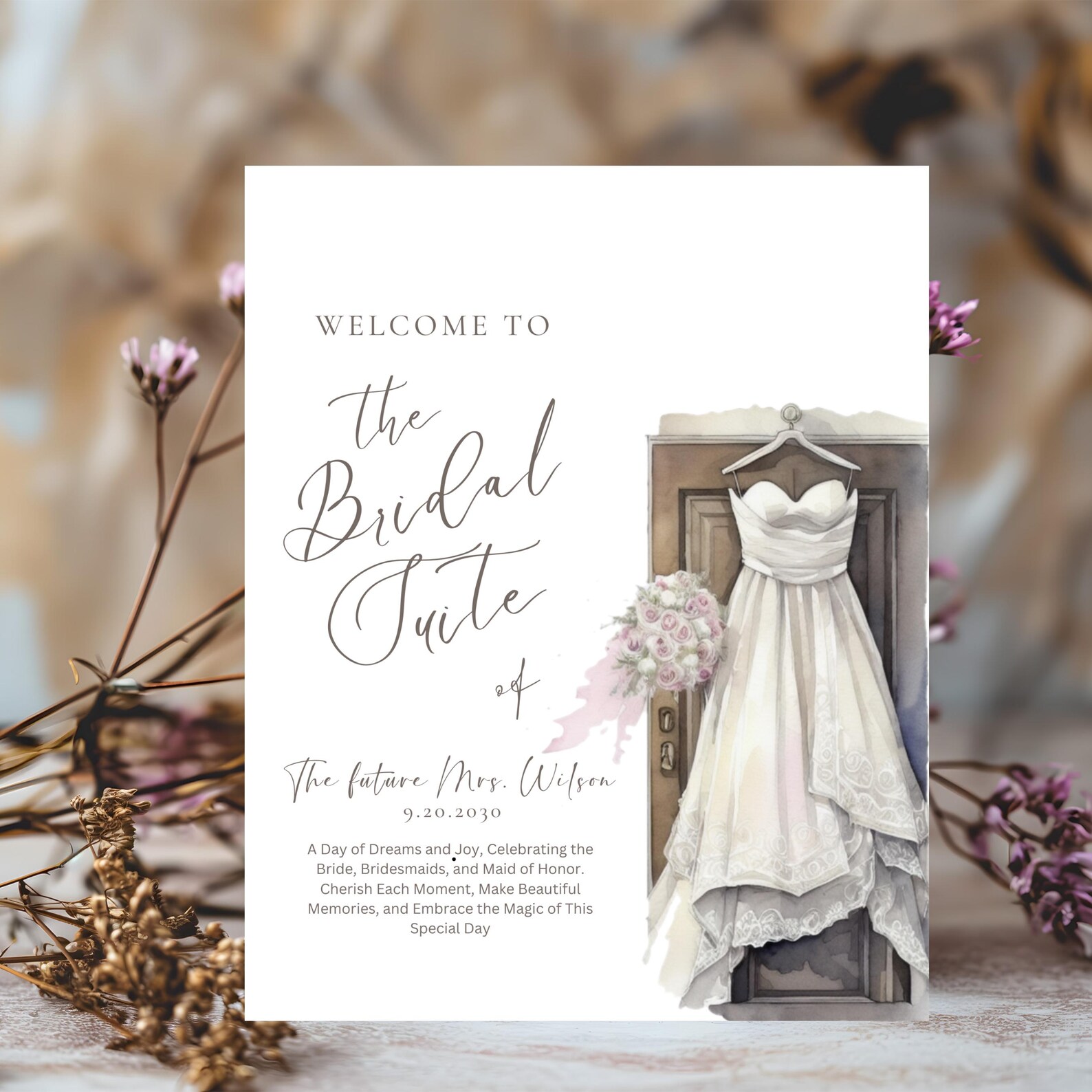 Custom Bridal Suite Welcome Sign | Elegant Bride, Bridesmaids, Maid of ...