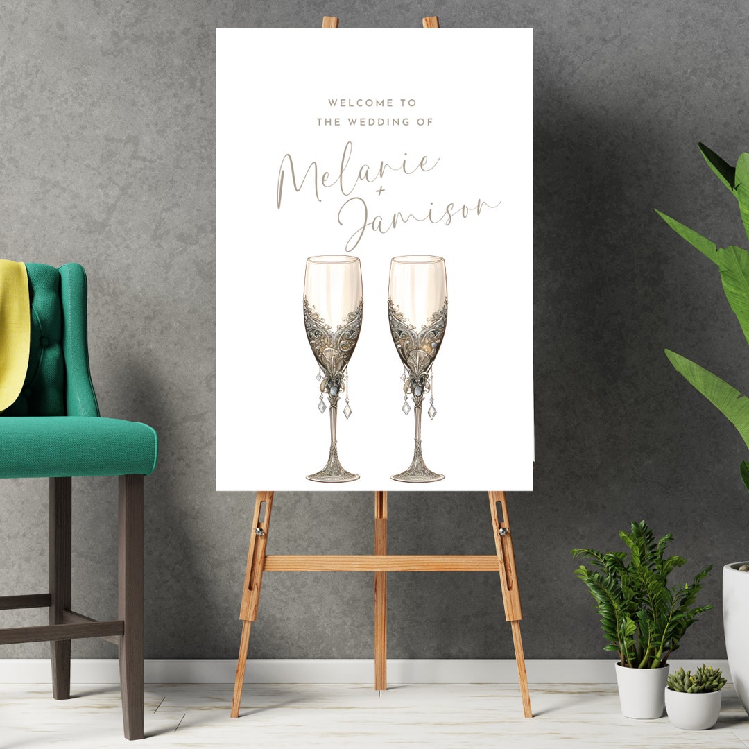 Editable Wedding Welcome Sign Template | Personalized Champagne Flutes ...
