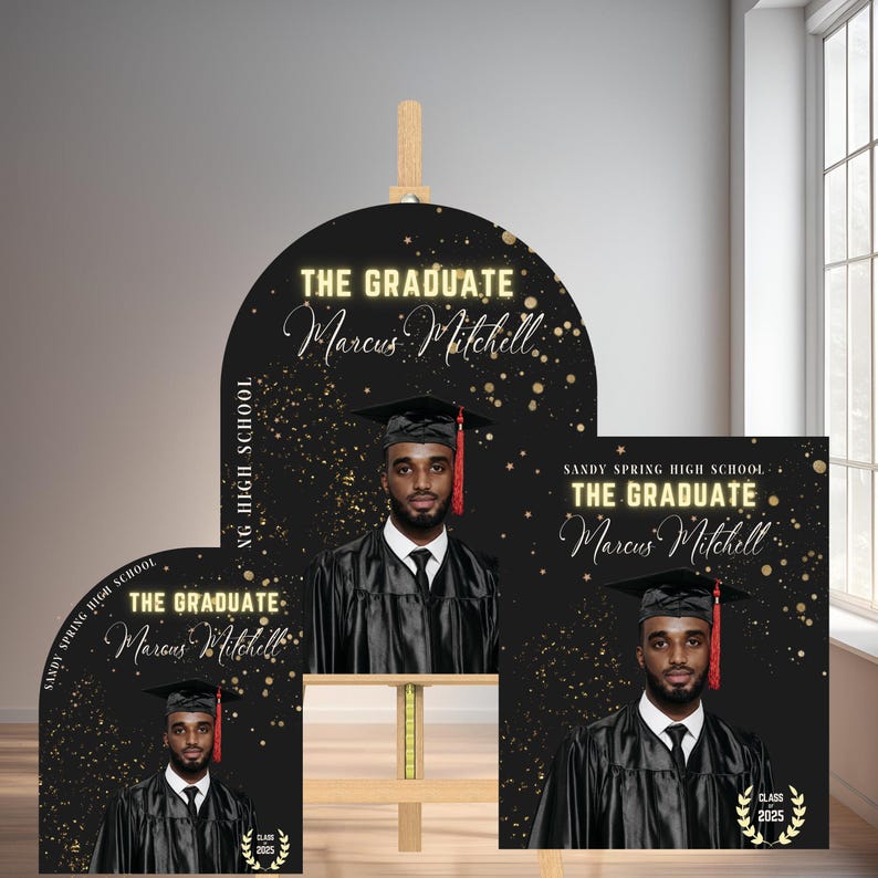 Black and Gold Graduation Welcome Arch Sign - Class of 2025 Photo Grad ...