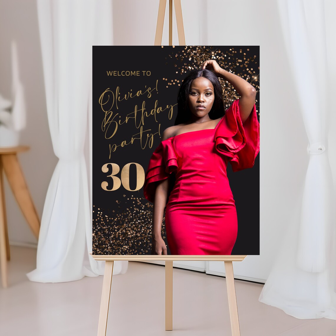 Customizable Milestone Birthday Welcome Sign Template - Black and Gold ...