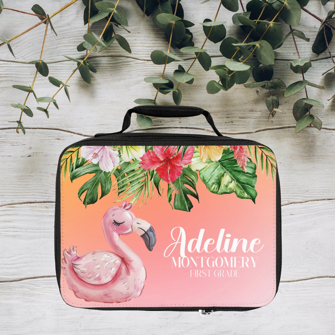 Personalized Name Flamingo Lunch Bag, Kids Tropical Floral Lunch Bag ...