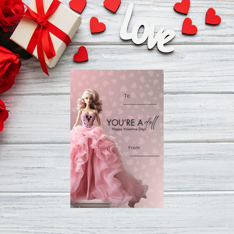 Valentine Day Doll School Cards Template, Kids Classroom Printable ...