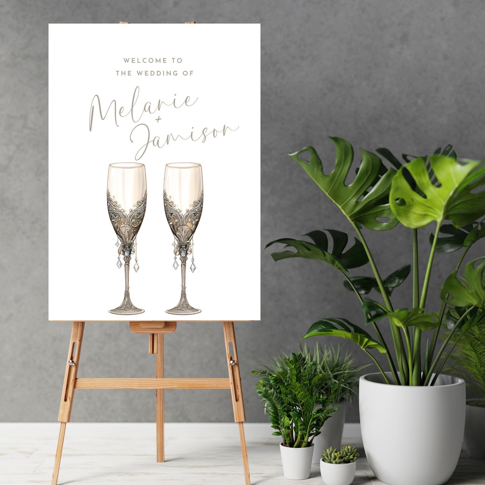 Editable Wedding Welcome Sign Template | Personalized Champagne Flutes ...