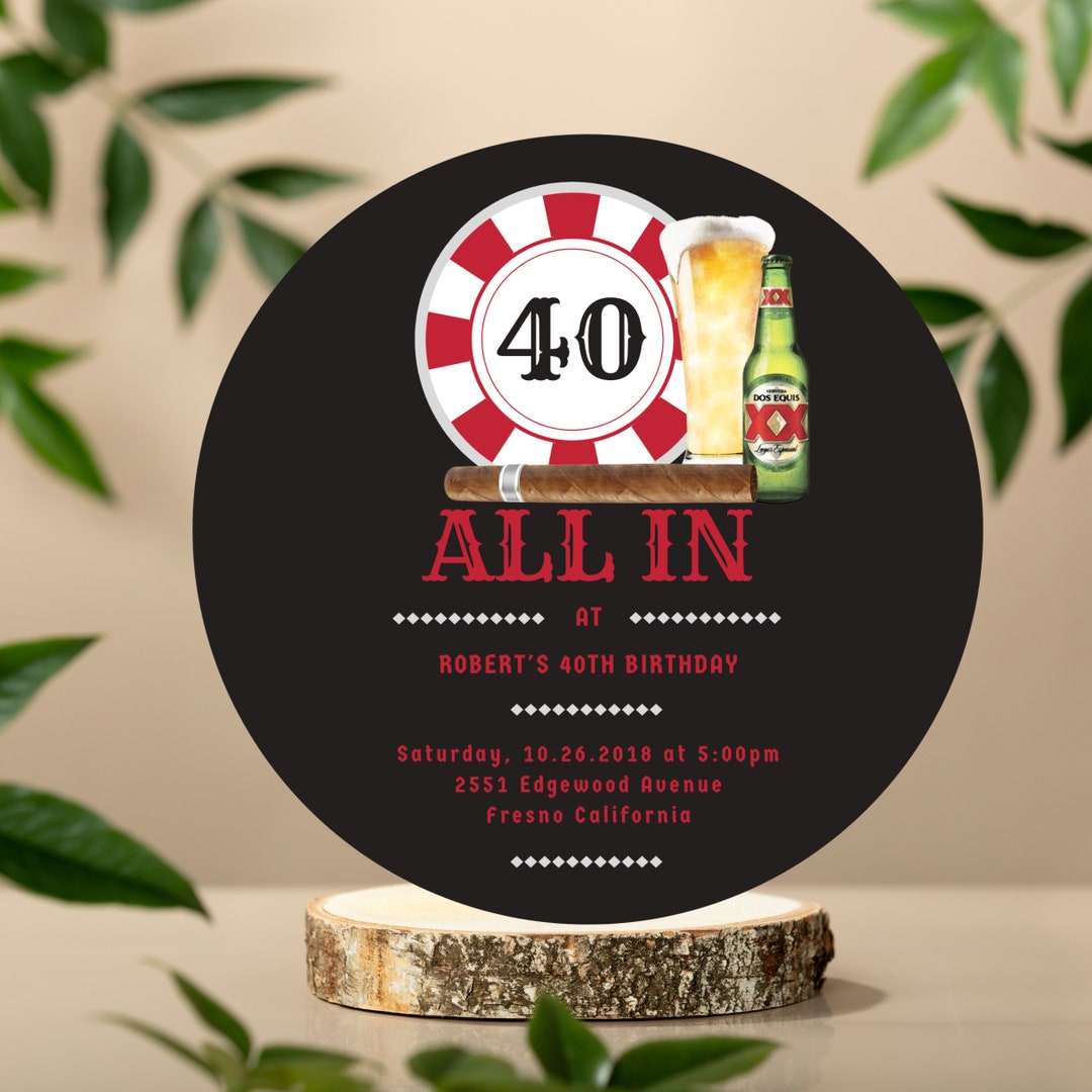 Poker Chip Las Vegas Casino Birthday Invitation, Poker Night Invite ...