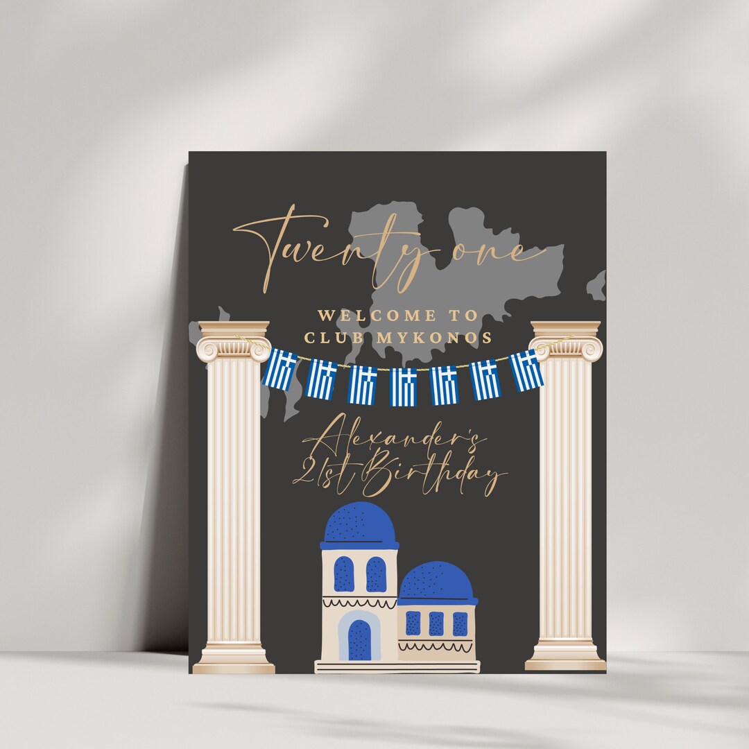 Customizable Destination Birthday Welcome Sign - Mykonos, Greece Travel ...