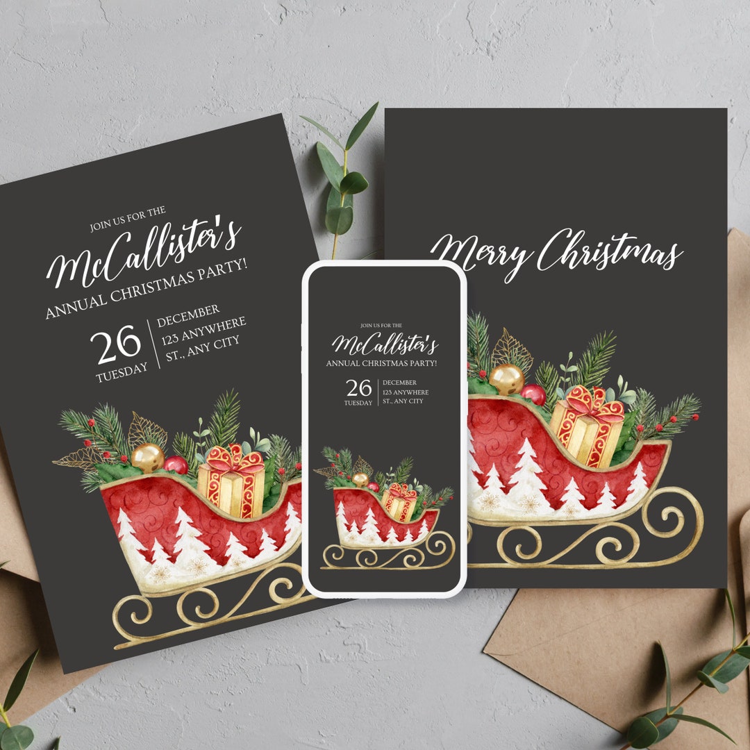 Christmas Party Sleigh Invitation Template, Santa Sleigh Invitations ...