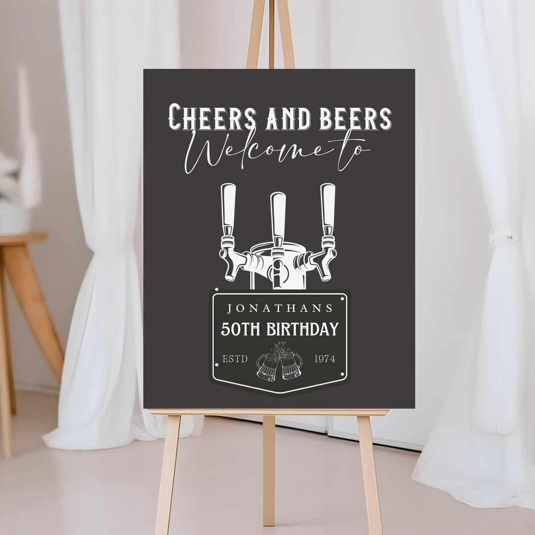 Editable Cheers and Beers Birthday Party Welcome Sign Poster - Any Age ...