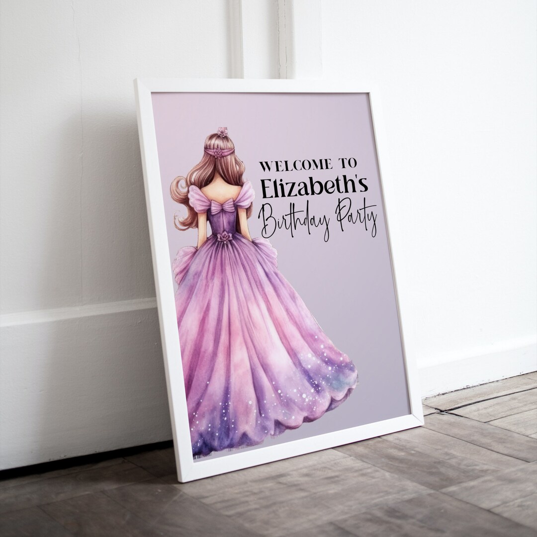Princess Birthday Welcome Sign, Party Banner, Purple Princess Template ...