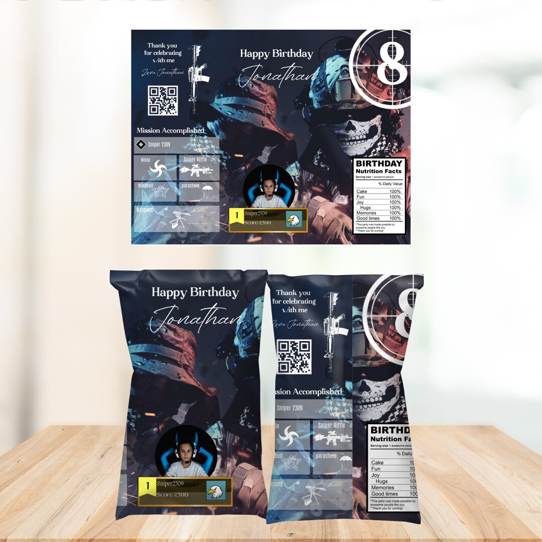 Video Game Birthday Chip Bag, Gamer, Gamer Party Favor Template, Custom ...