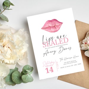 Pink Sealed Lips Birthday Invitation Template - Printable for Ladies ...