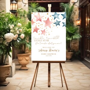 Editable Twinkle Twinkle Little Star Baby Shower Welcome Sign - Pink ...