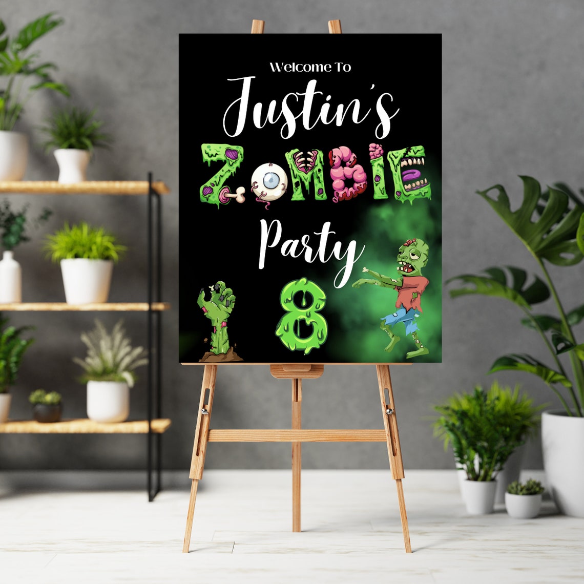 Zombie Birthday Welcome Sign, Editable Kids Scary Signs, Halloween ...