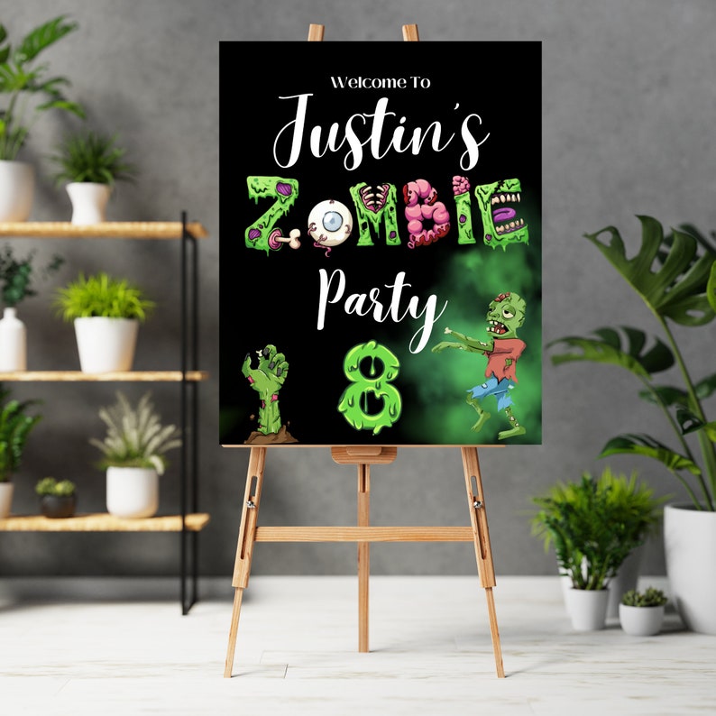 Zombie Birthday Welcome Sign, Editable Kids Scary Signs, Halloween ...