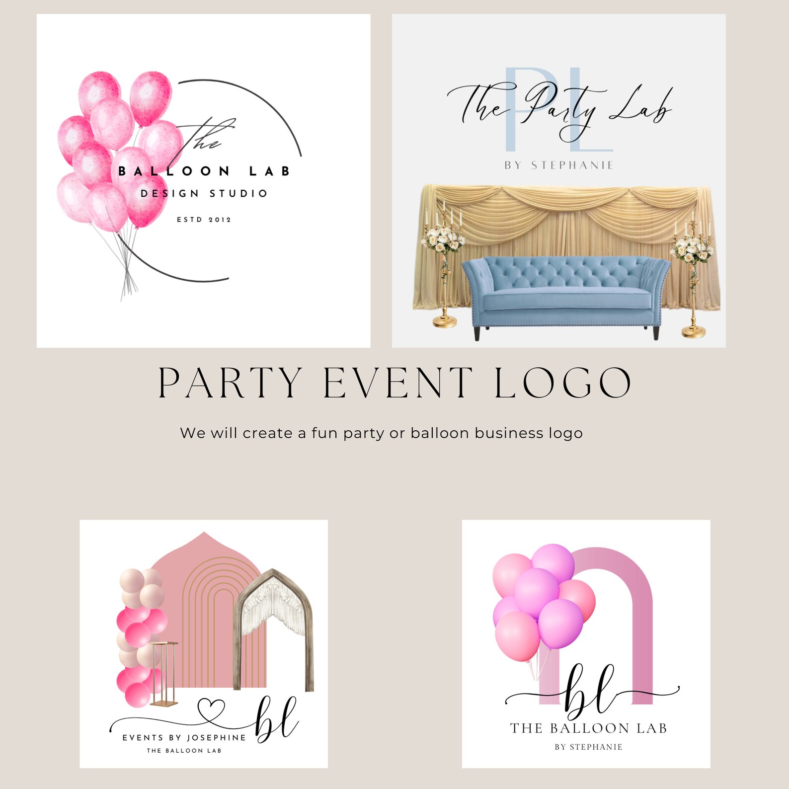 Balloon Artist Business Logo, Custom 3D Scene Logo for Balloon Business ...