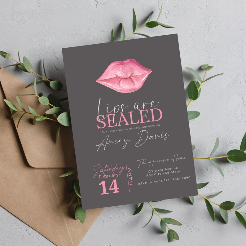 Pink Sealed Lips Birthday Invitation Template - Printable for Ladies ...