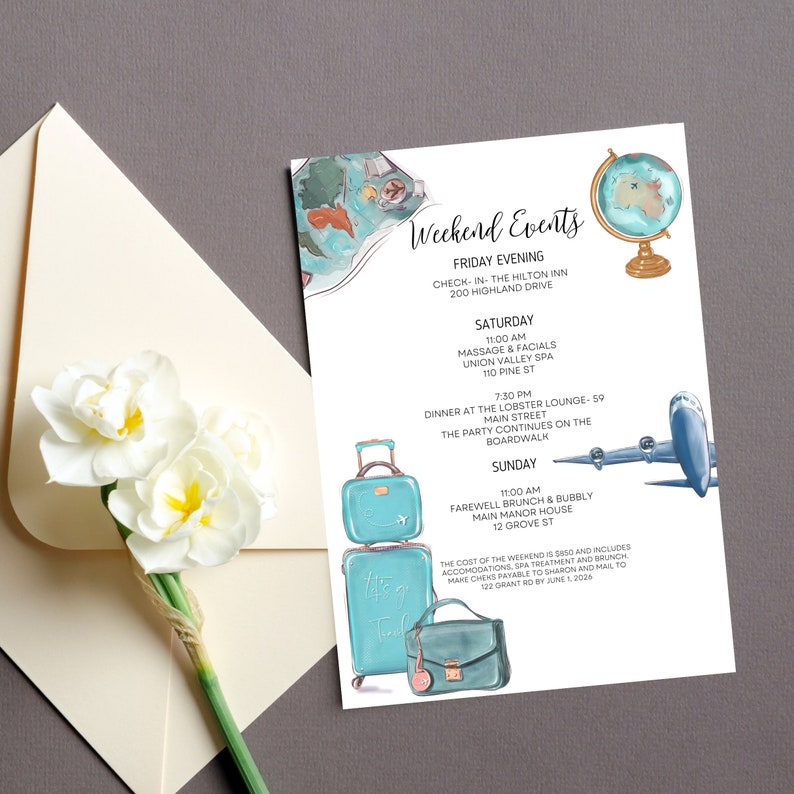 Birthday Weekend Vacation Invitation, Weekend Getaway Birthday ...